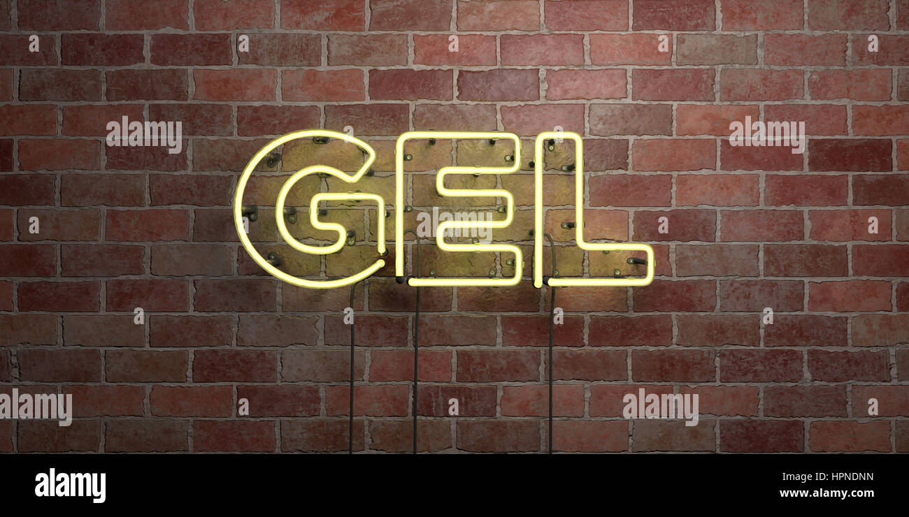 GEL - fluorescent Neon tube Sign on brickwork - Front view - 3D ...