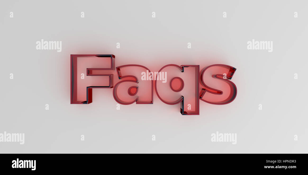 Faqs - Red glass text on white background - 3D rendered royalty free ...