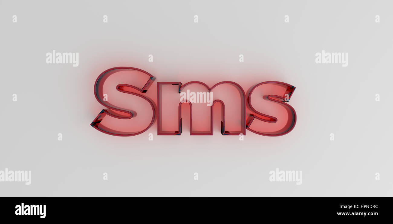 Sms - Red glass text on white background - 3D rendered royalty free stock image Stock Photo - Alamy