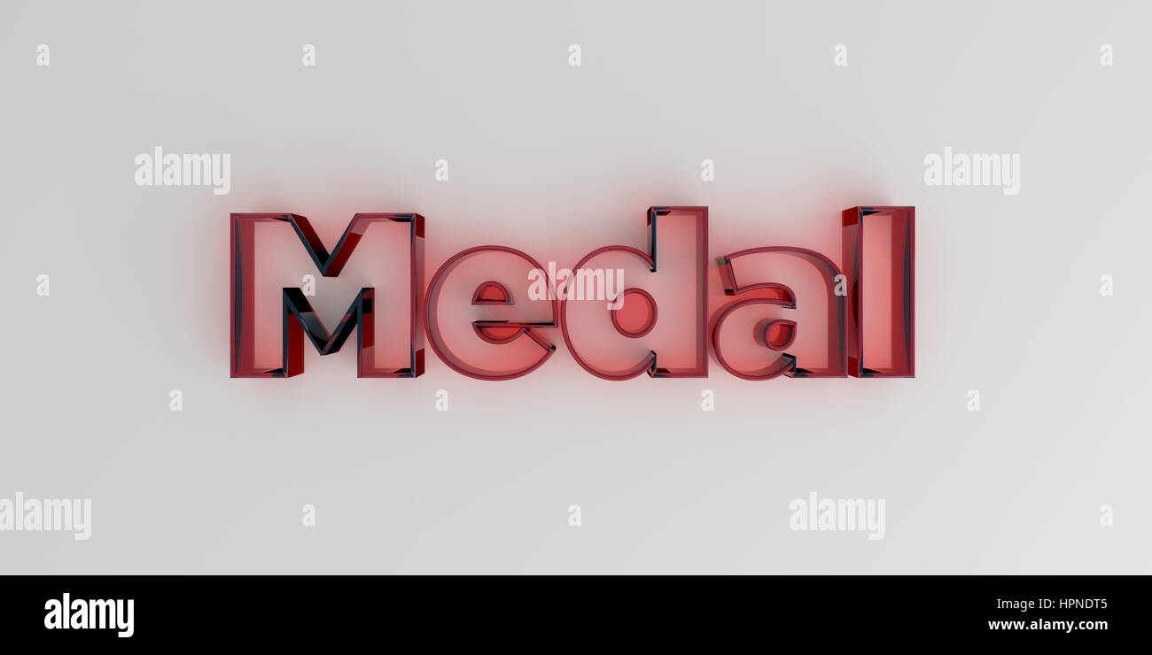 Medal - Red glass text on white background - 3D rendered royalty free ...