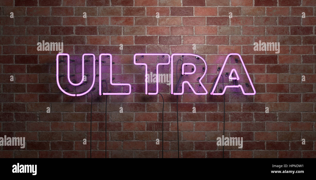 ULTRA - fluorescent Neon tube Sign on brickwork - Front view - 3D ...