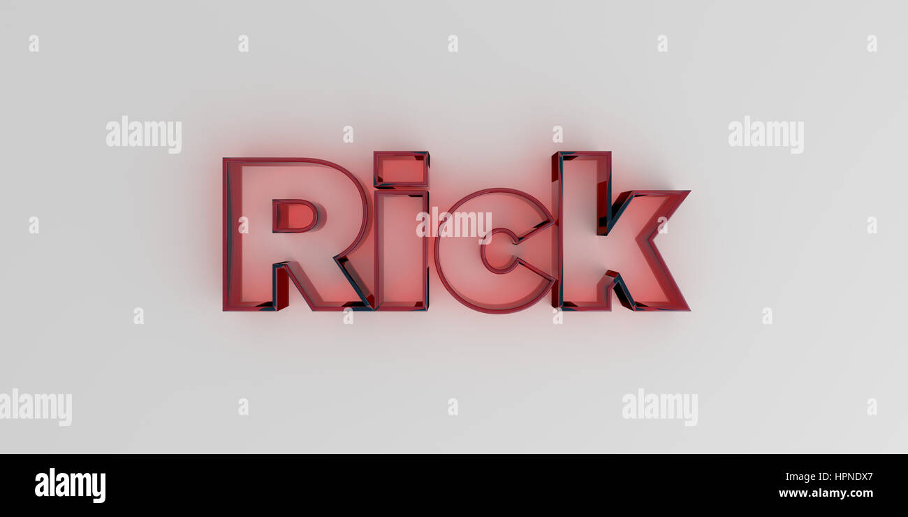 Rick - Red glass text on white background - 3D rendered royalty free ...