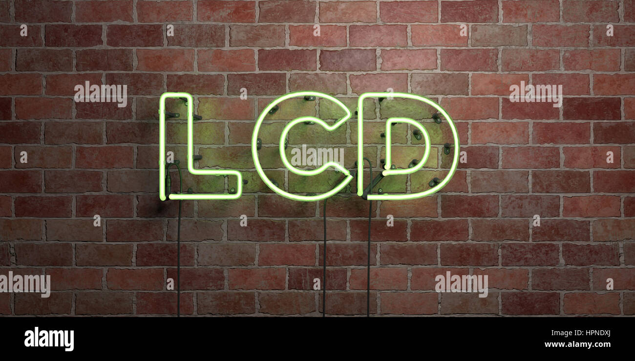 LCD - fluorescent Neon tube Sign on brickwork - Front view - 3D ...