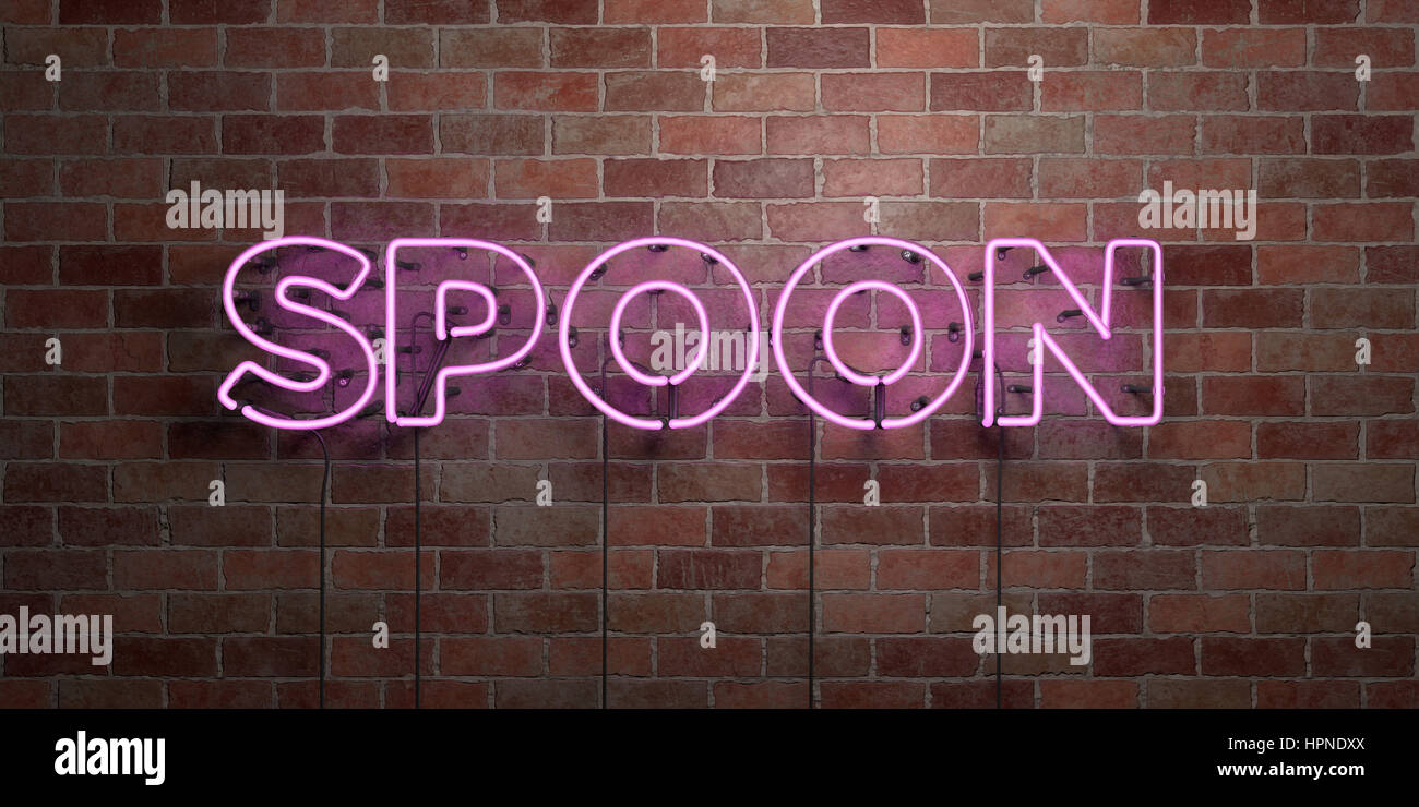 SPOON - fluorescent Neon tube Sign on brickwork - Front view - 3D ...