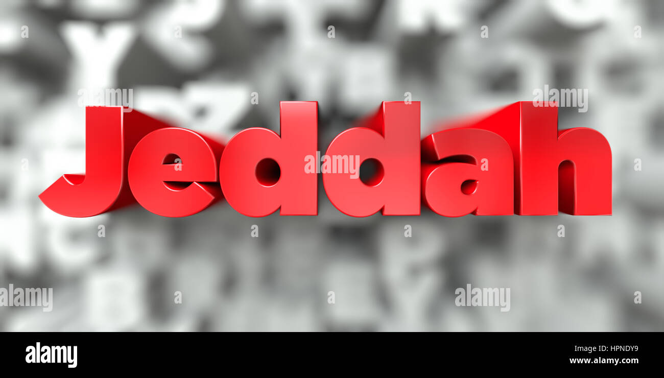 Jeddah - Red text on typography background - 3D rendered royalty free ...