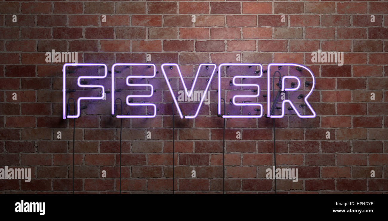 FEVER - fluorescent Neon tube Sign on brickwork - Front view - 3D ...