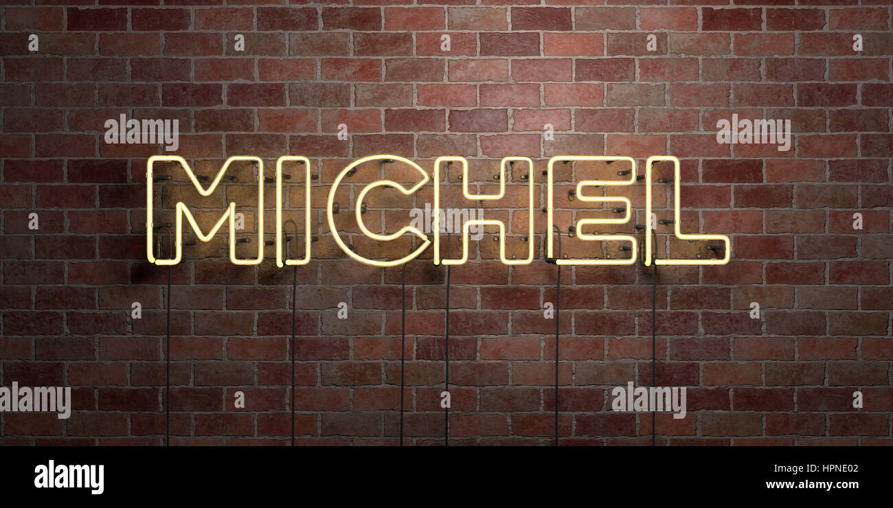 MICHEL - fluorescent Neon tube Sign on brickwork - Front view - 3D ...