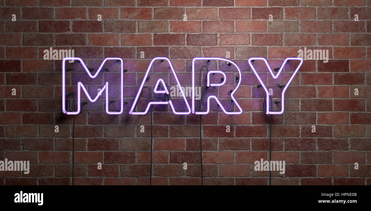 MARY - fluorescent Neon tube Sign on brickwork - Front view - 3D ...