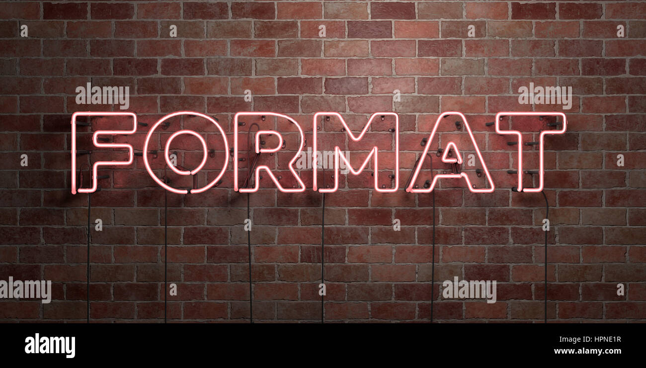 FORMAT - fluorescent Neon tube Sign on brickwork - Front view - 3D ...