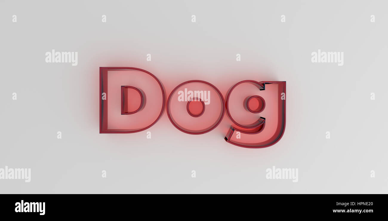 Dog - Red glass text on white background - 3D rendered royalty free ...