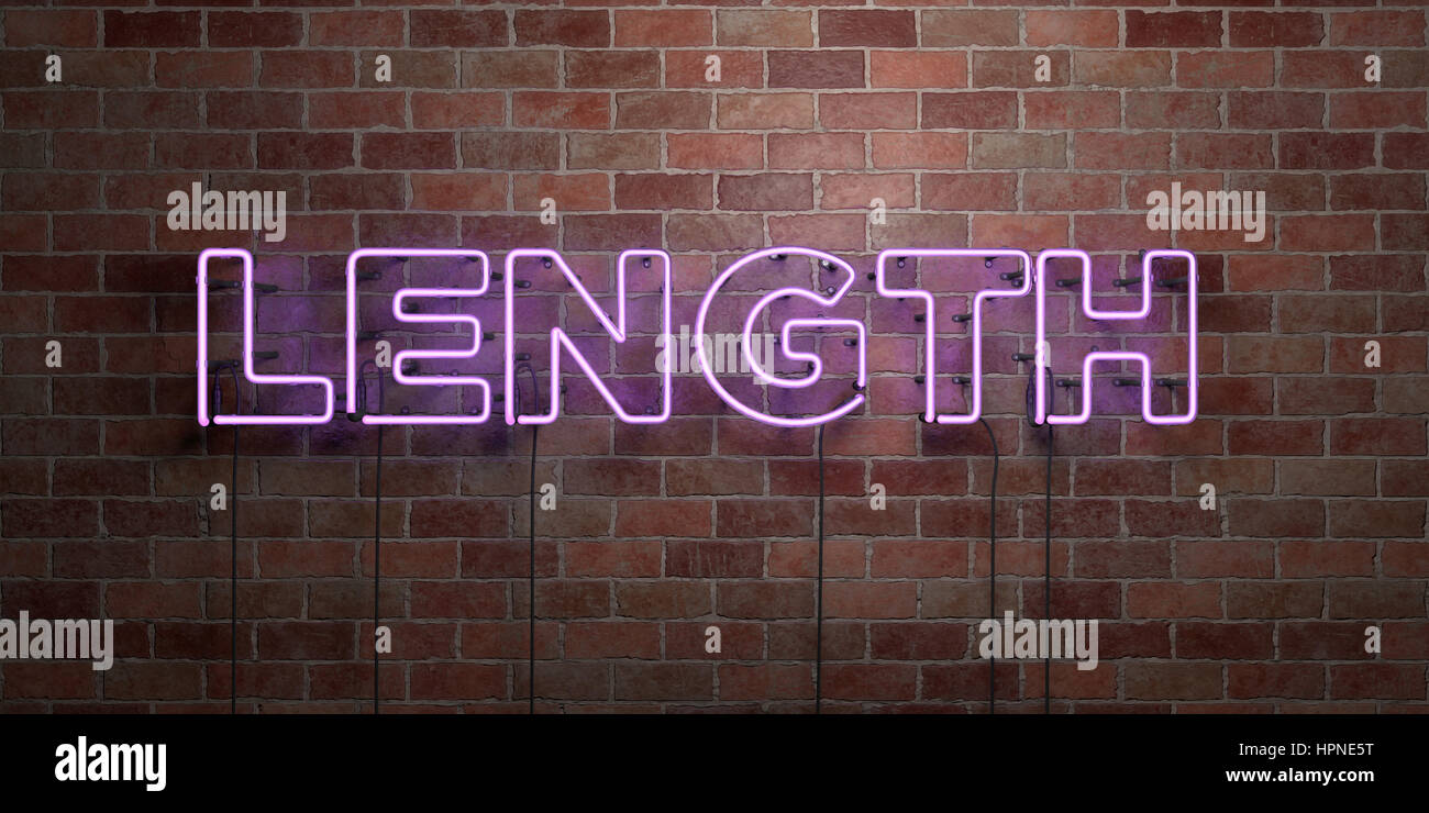 LENGTH - fluorescent Neon tube Sign on brickwork - Front view - 3D ...