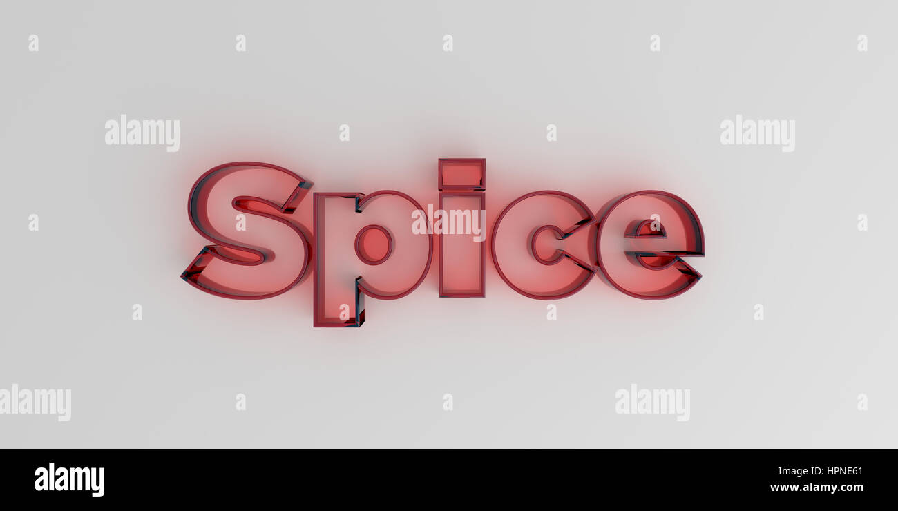 Spice - Red glass text on white background - 3D rendered royalty free ...