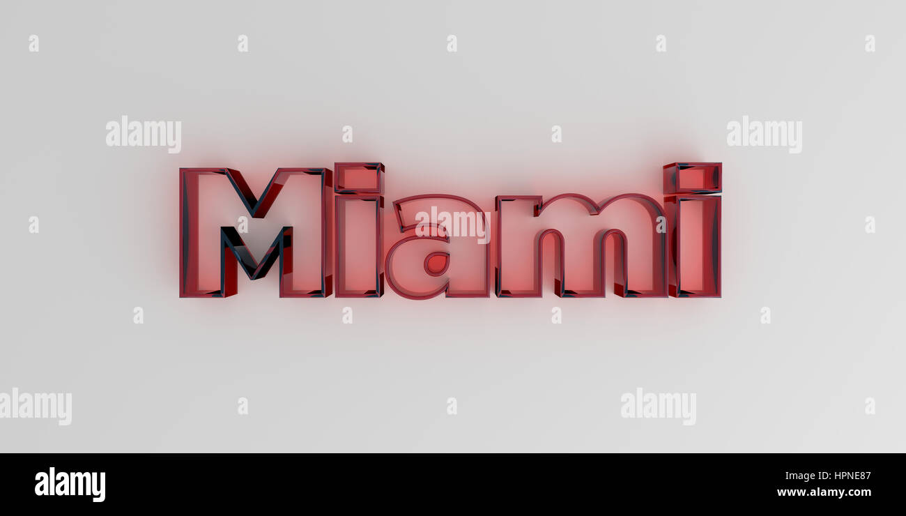 Miami - Red glass text on white background - 3D rendered royalty free ...