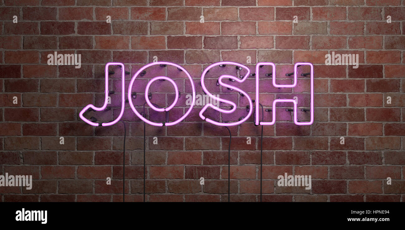 JOSH - fluorescent Neon tube Sign on brickwork - Front view - 3D ...