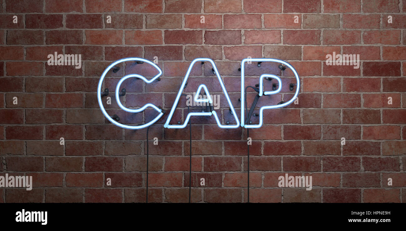 CAP - fluorescent Neon tube Sign on brickwork - Front view - 3D ...