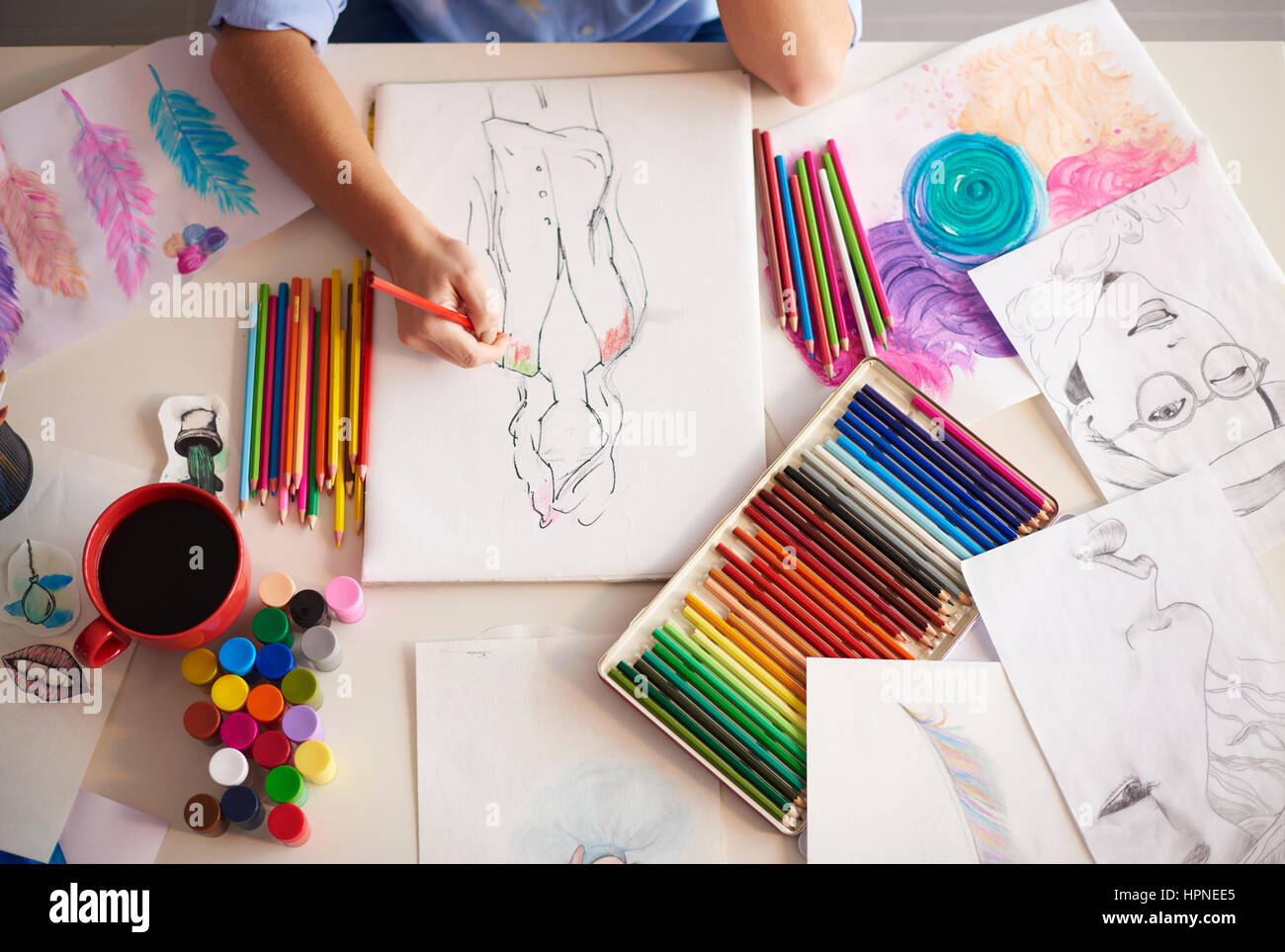 Table full of painting equipment Stock Photo - Alamy