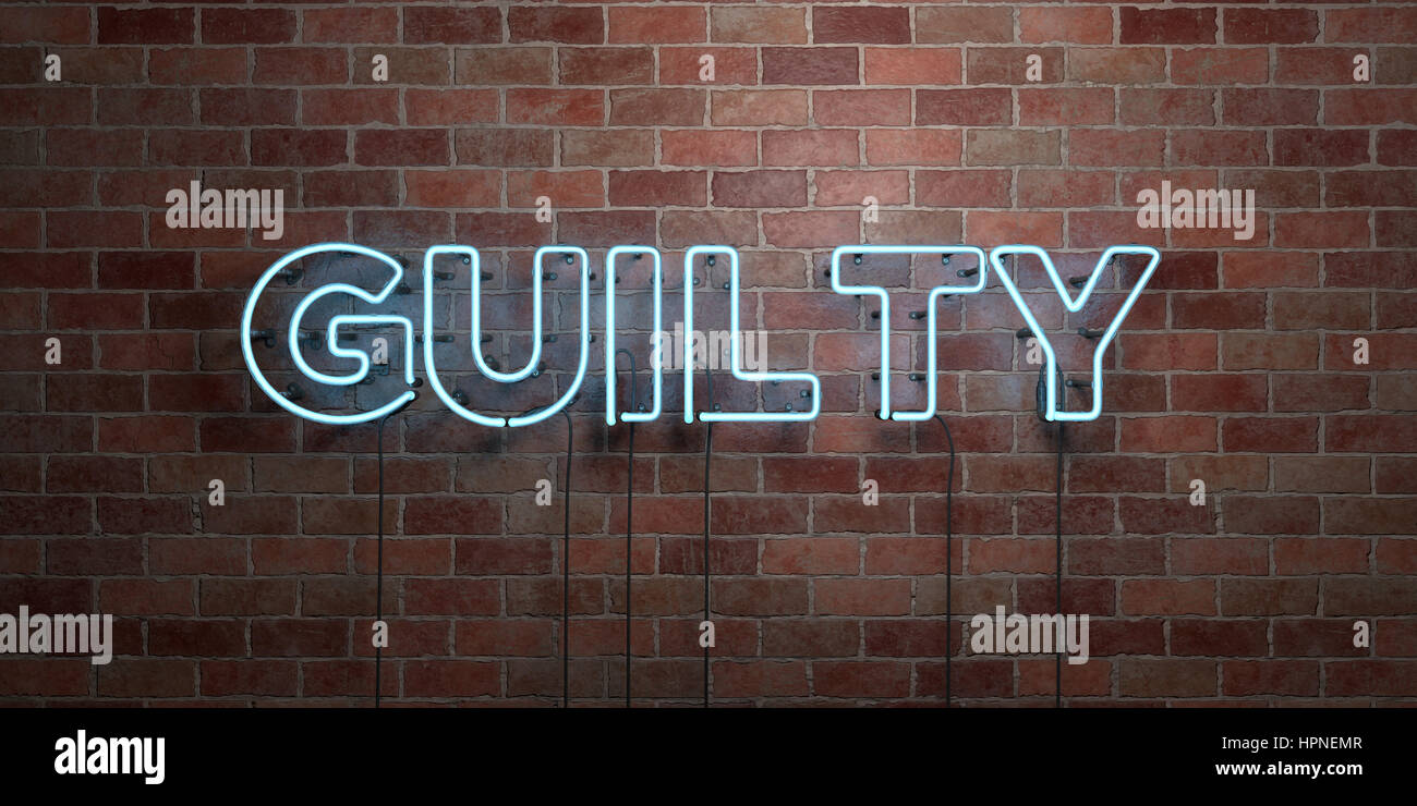 GUILTY - fluorescent Neon tube Sign on brickwork - Front view - 3D ...