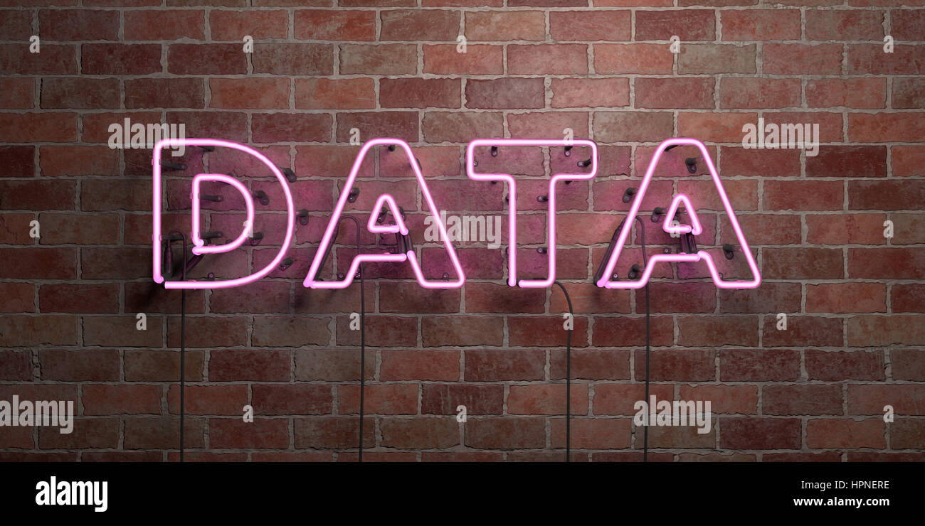 DATA - fluorescent Neon tube Sign on brickwork - Front view - 3D ...