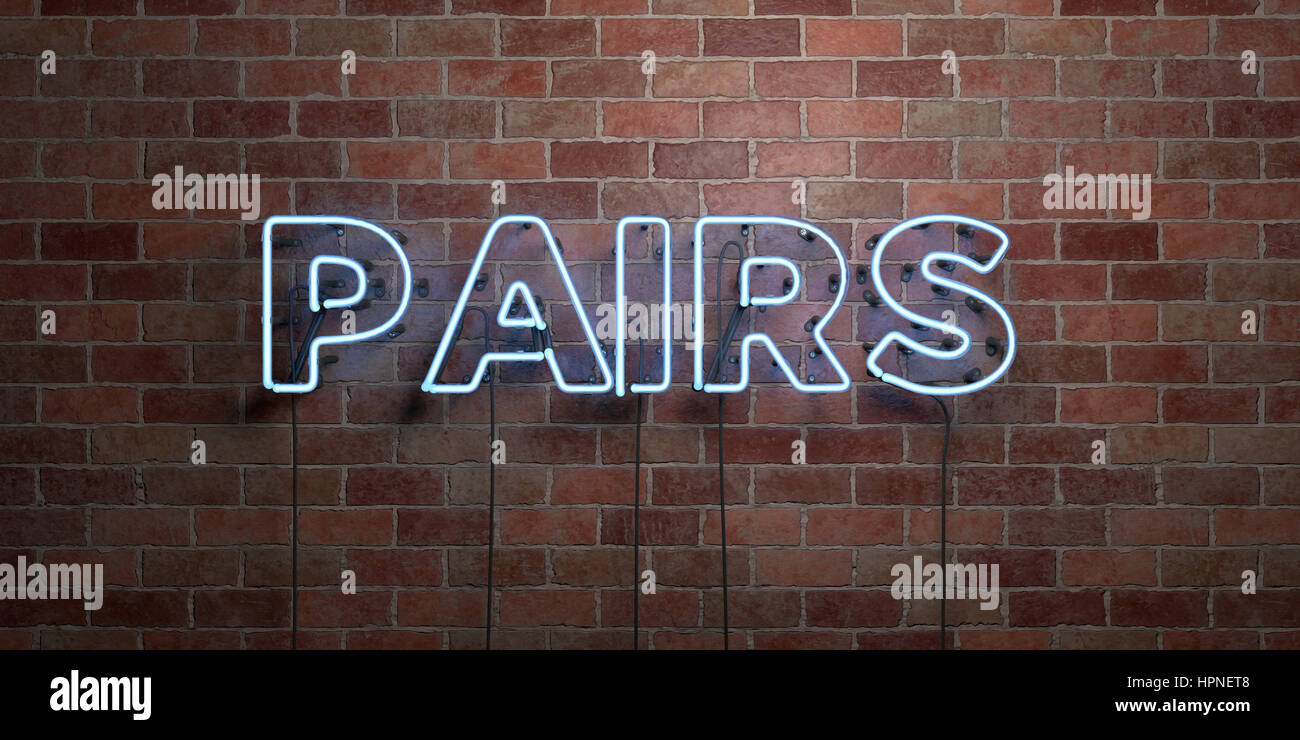 PAIRS - fluorescent Neon tube Sign on brickwork - Front view - 3D ...