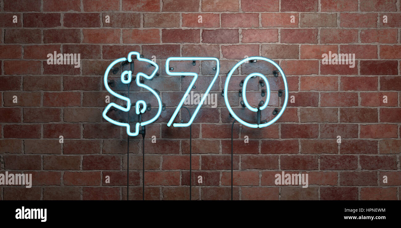 $70 - fluorescent Neon tube Sign on brickwork - Front view - 3D ...