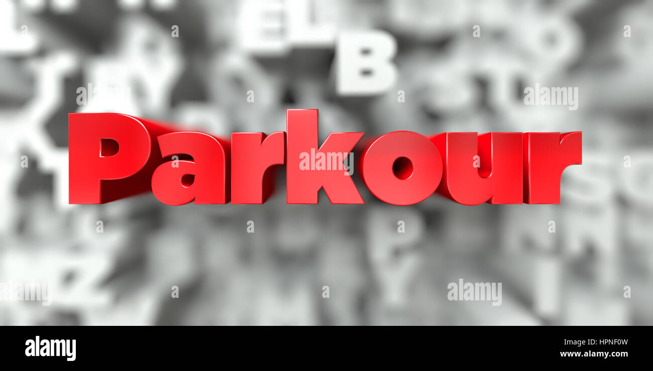Parkour - Red text on typography background - 3D rendered royalty free ...