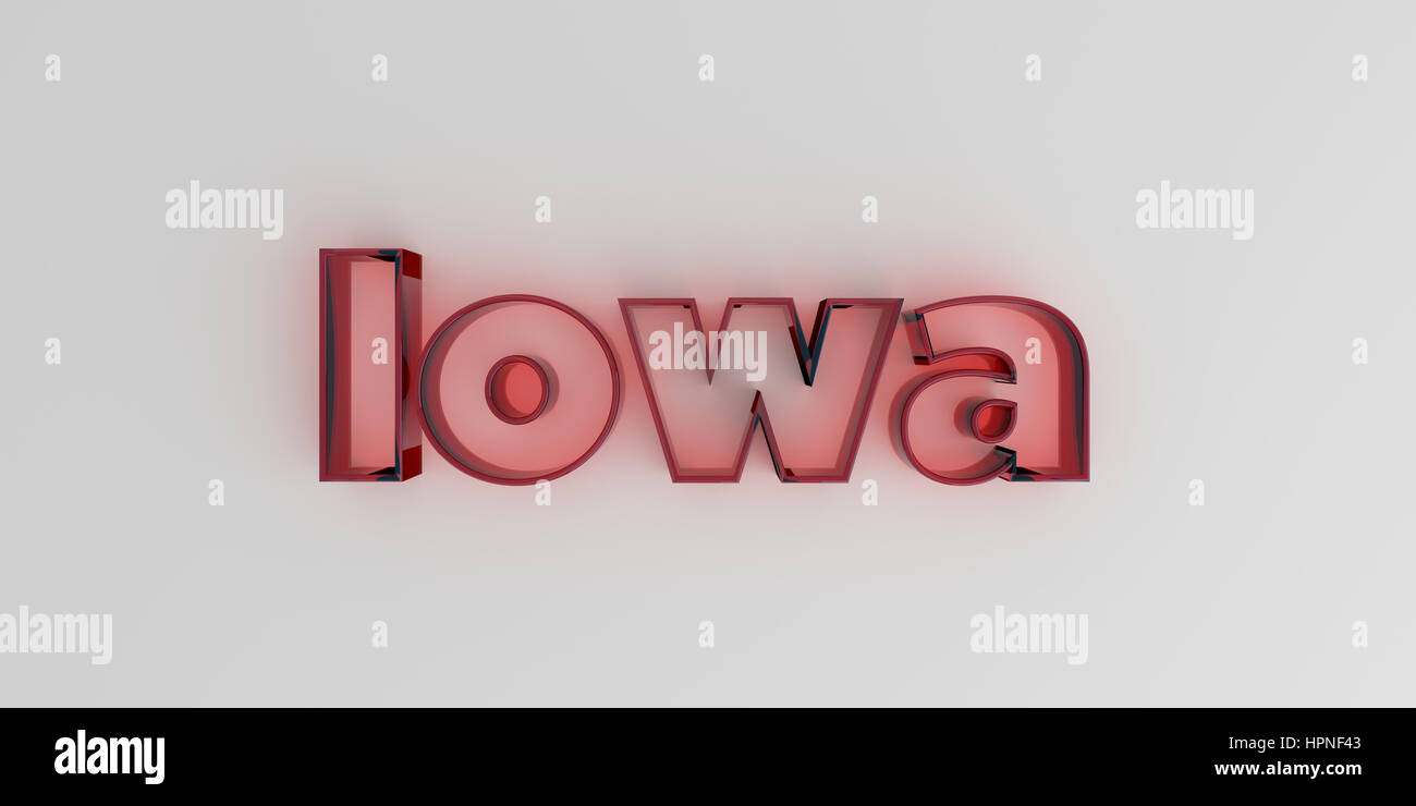 Iowa - Red glass text on white background - 3D rendered royalty free ...
