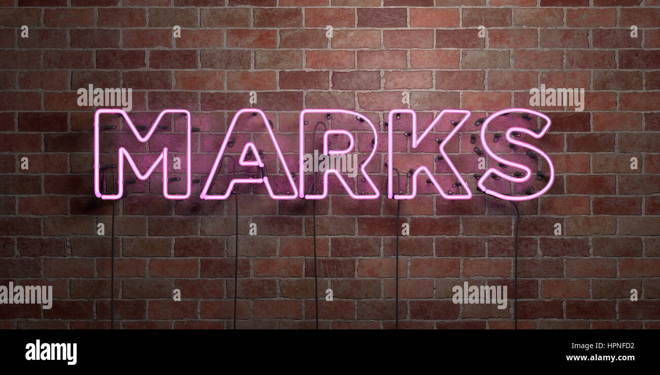 MARKS - fluorescent Neon tube Sign on brickwork - Front view - 3D ...