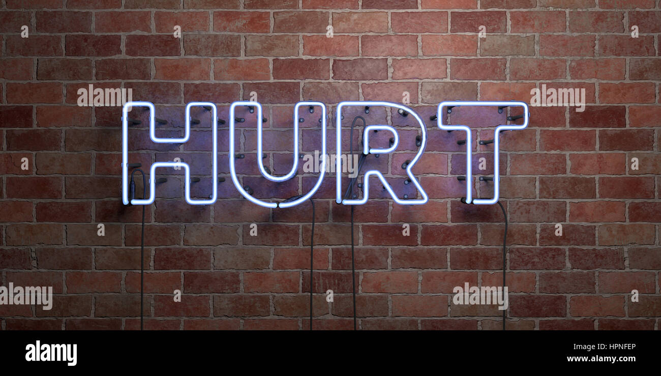 HURT - fluorescent Neon tube Sign on brickwork - Front view - 3D ...