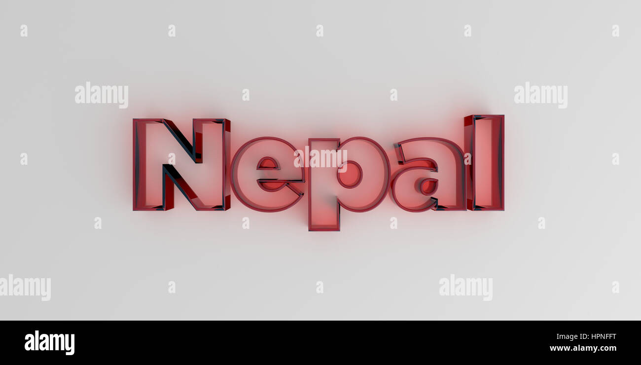 Nepal - Red glass text on white background - 3D rendered royalty free ...