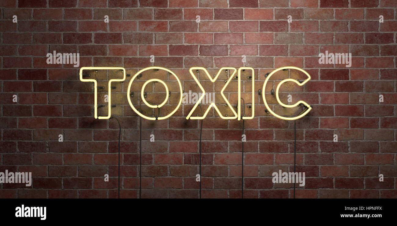 TOXIC - fluorescent Neon tube Sign on brickwork - Front view - 3D ...