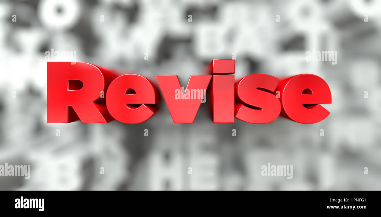 Revise - Red text on typography background - 3D rendered royalty free ...