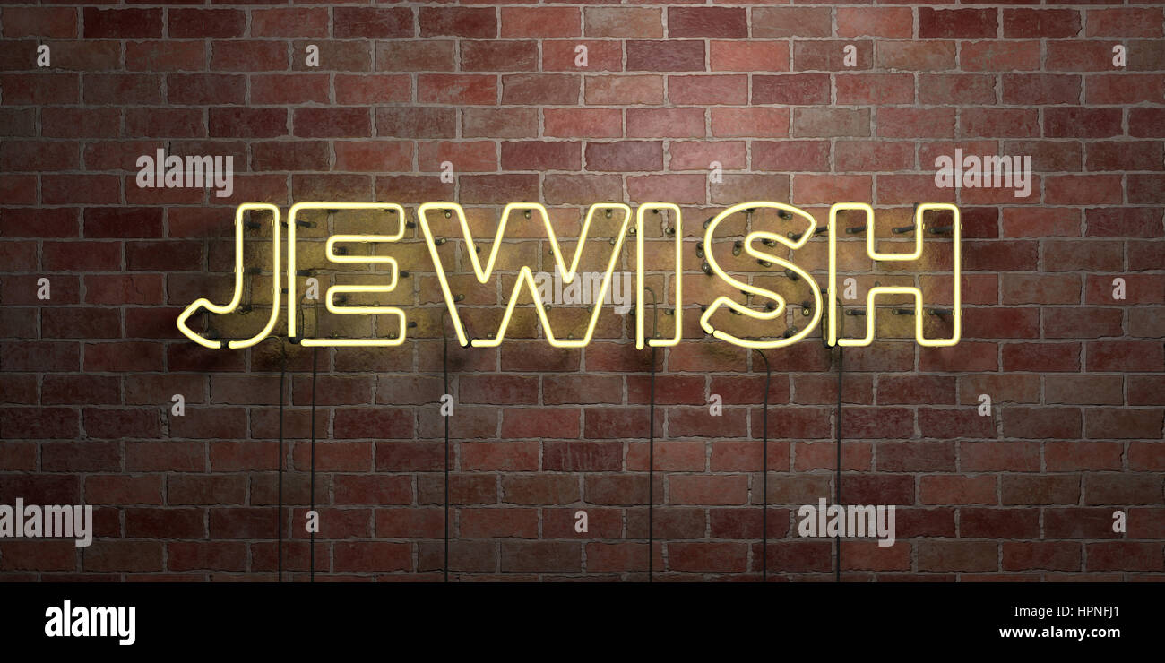 JEWISH - fluorescent Neon tube Sign on brickwork - Front view - 3D ...