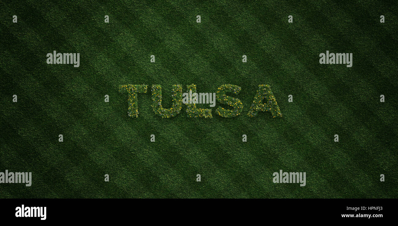 TULSA - fresh Grass letters with flowers and dandelions - 3D rendered ...