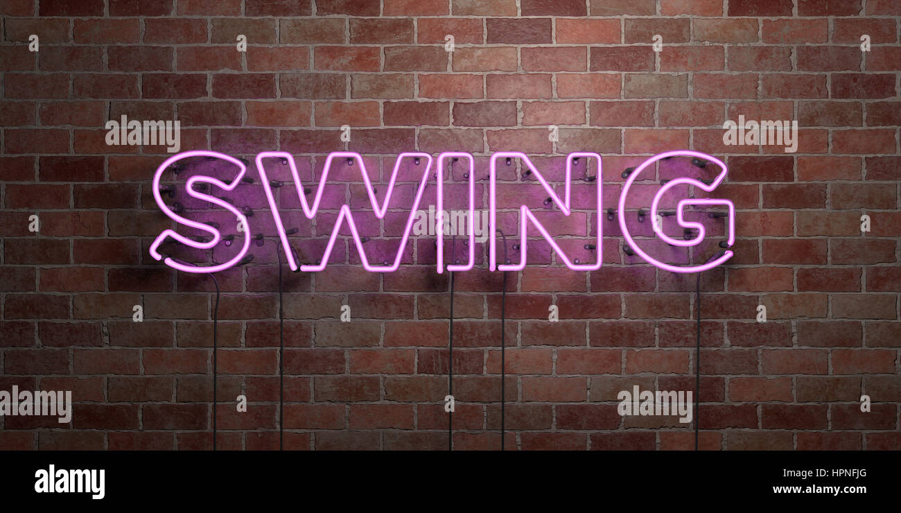SWING - fluorescent Neon tube Sign on brickwork - Front view - 3D ...