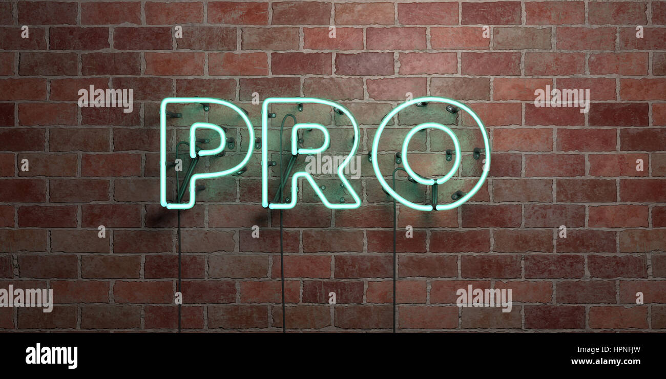 PRO - fluorescent Neon tube Sign on brickwork - Front view - 3D ...