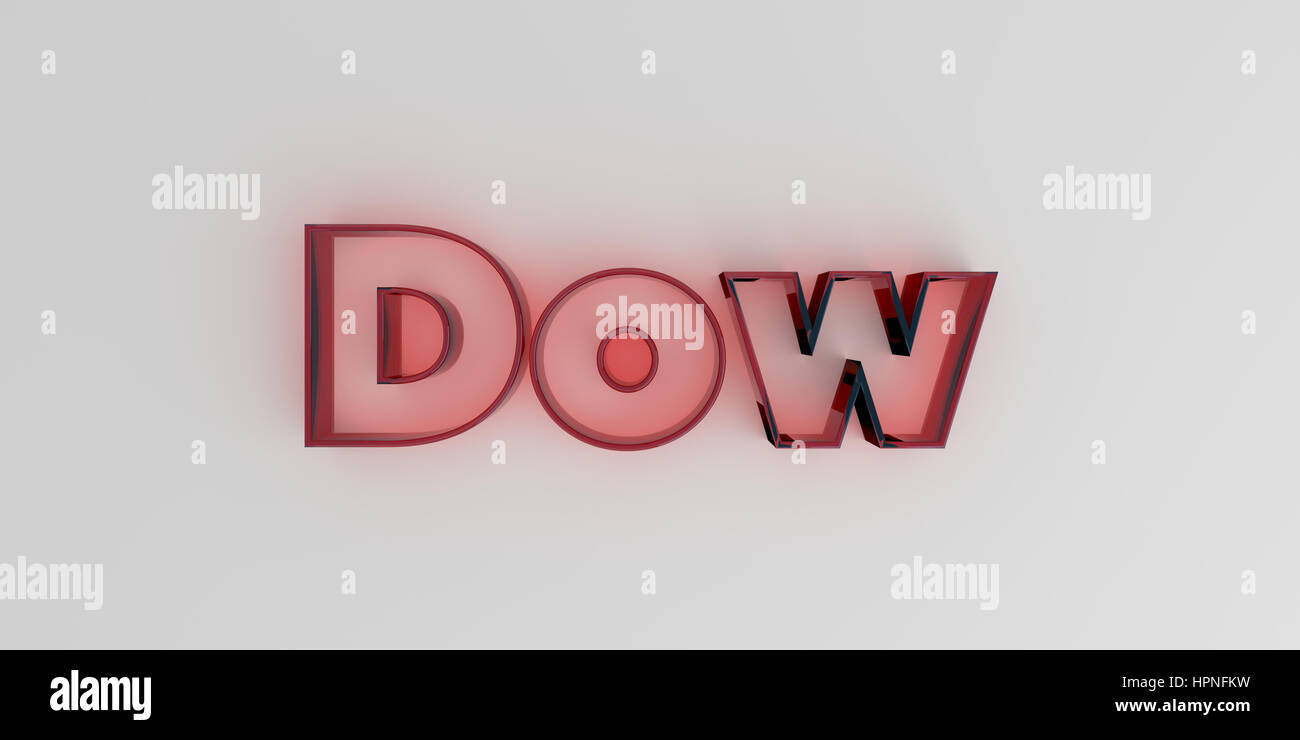 Dow - Red glass text on white background - 3D rendered royalty free ...