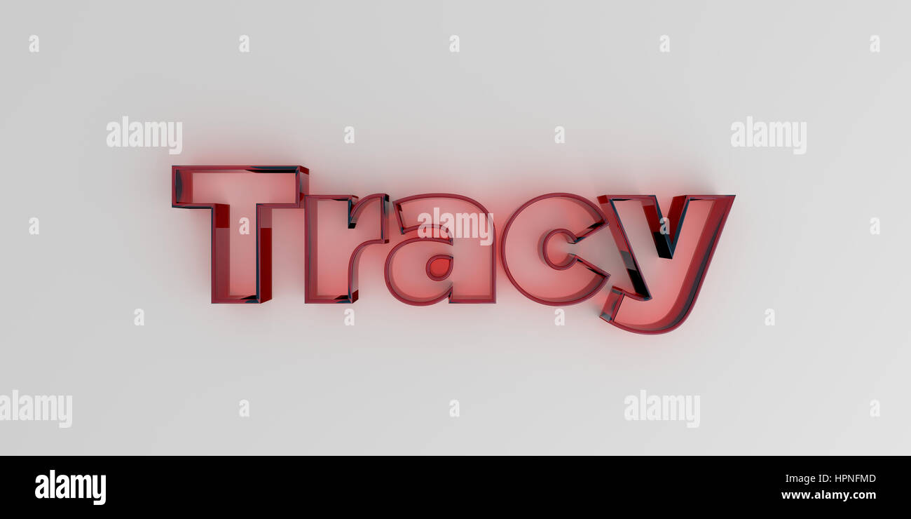 Tracy - Red glass text on white background - 3D rendered royalty free ...