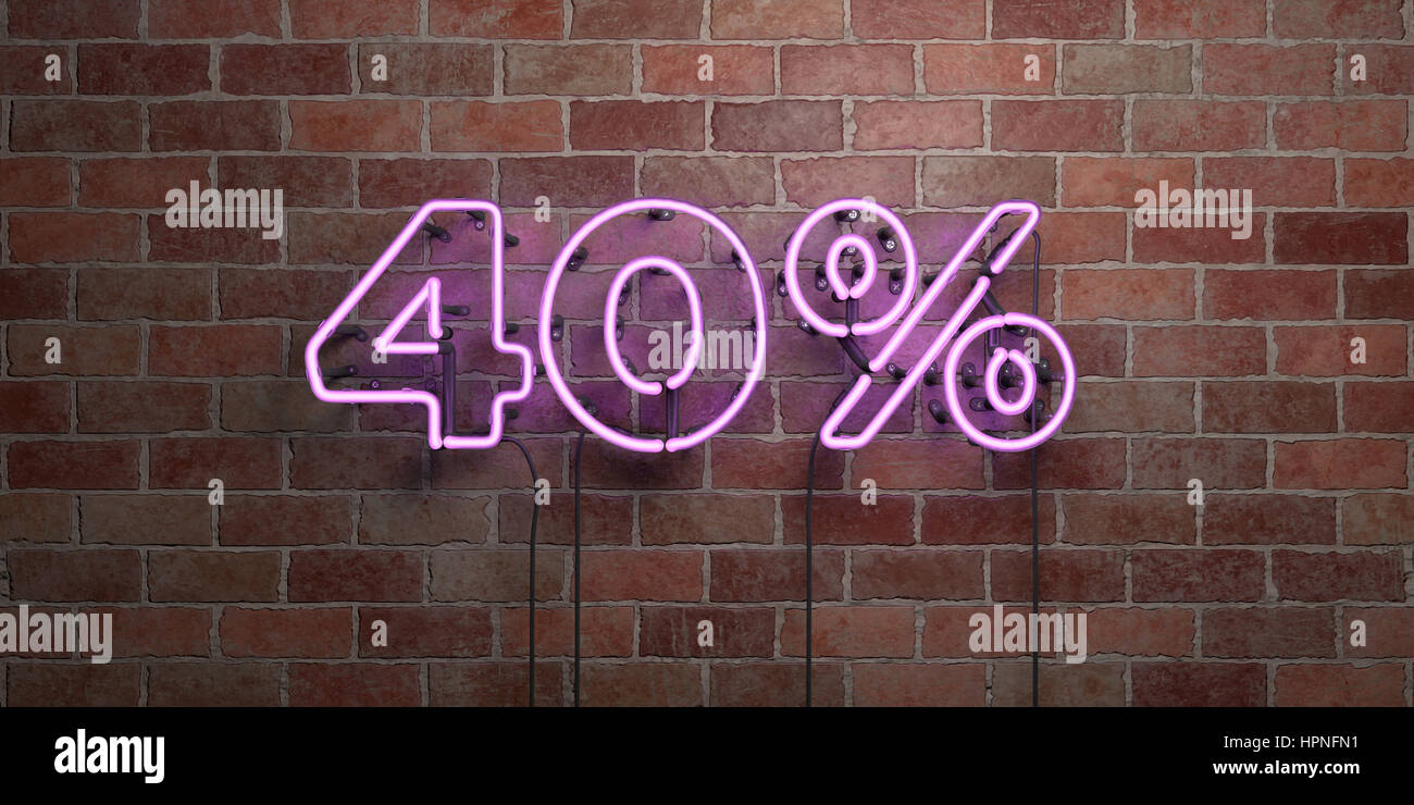 40% - fluorescent Neon tube Sign on brickwork - Front view - 3D ...