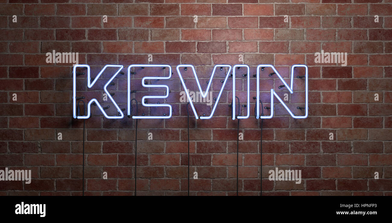 KEVIN - fluorescent Neon tube Sign on brickwork - Front view - 3D ...