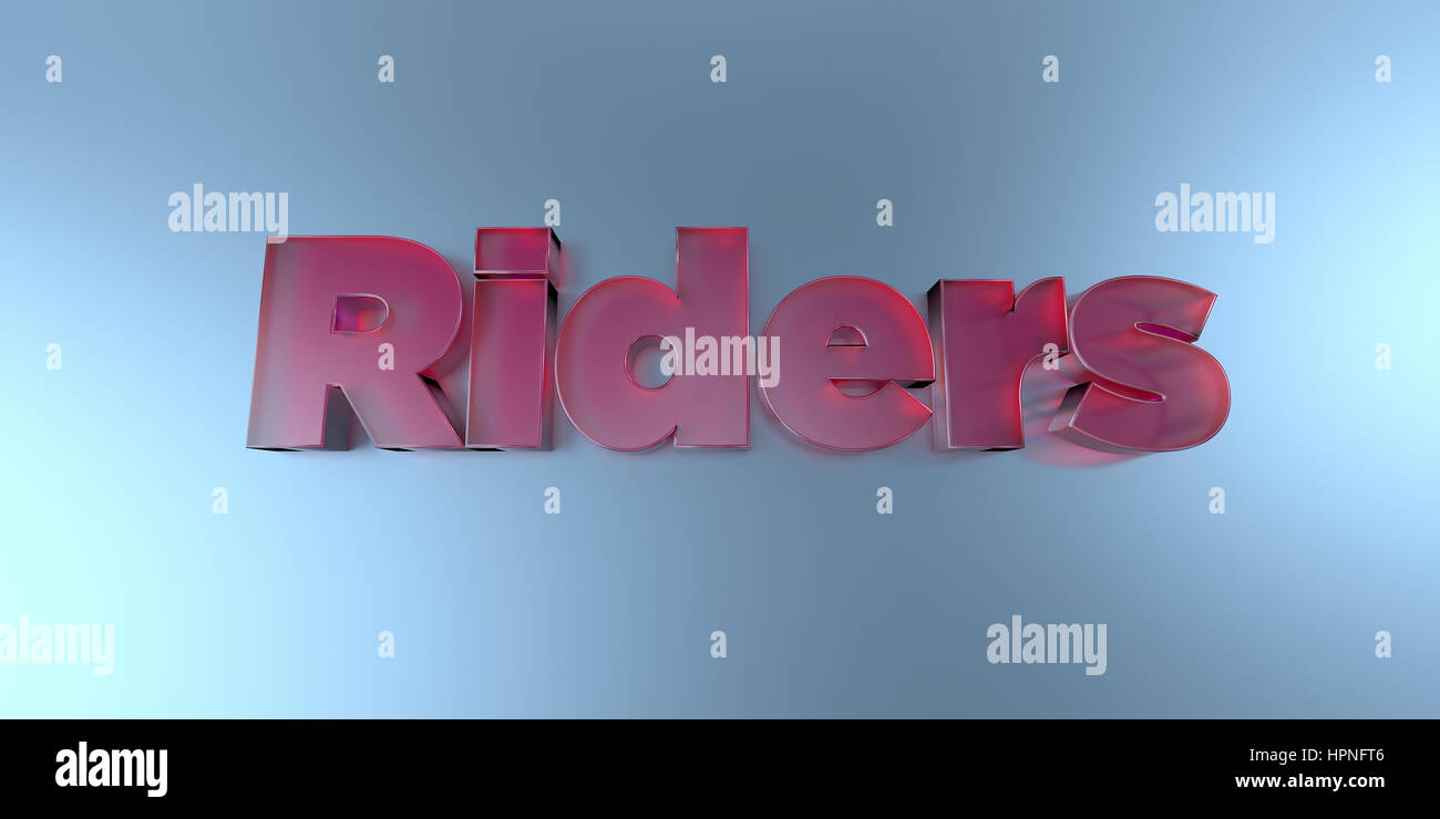 Riders - colorful glass text on vibrant background - 3D rendered ...