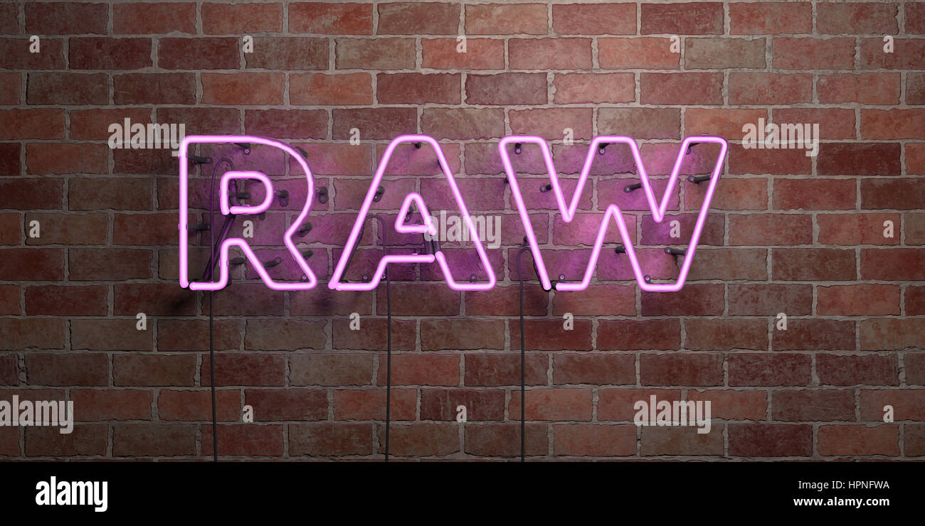RAW - fluorescent Neon tube Sign on brickwork - Front view - 3D ...