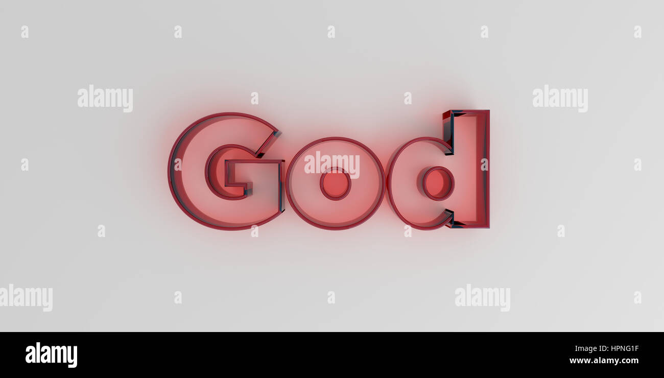 God - Red glass text on white background - 3D rendered royalty free ...