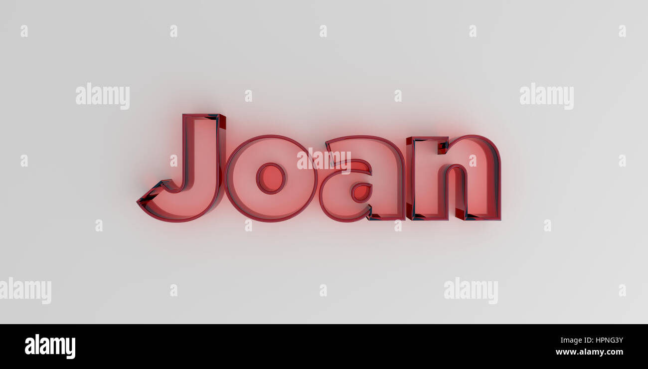 Joan - Red glass text on white background - 3D rendered royalty free ...