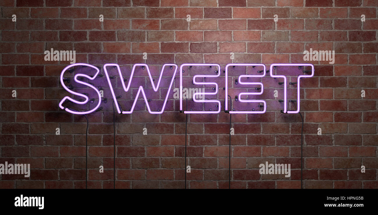 SWEET - fluorescent Neon tube Sign on brickwork - Front view - 3D ...