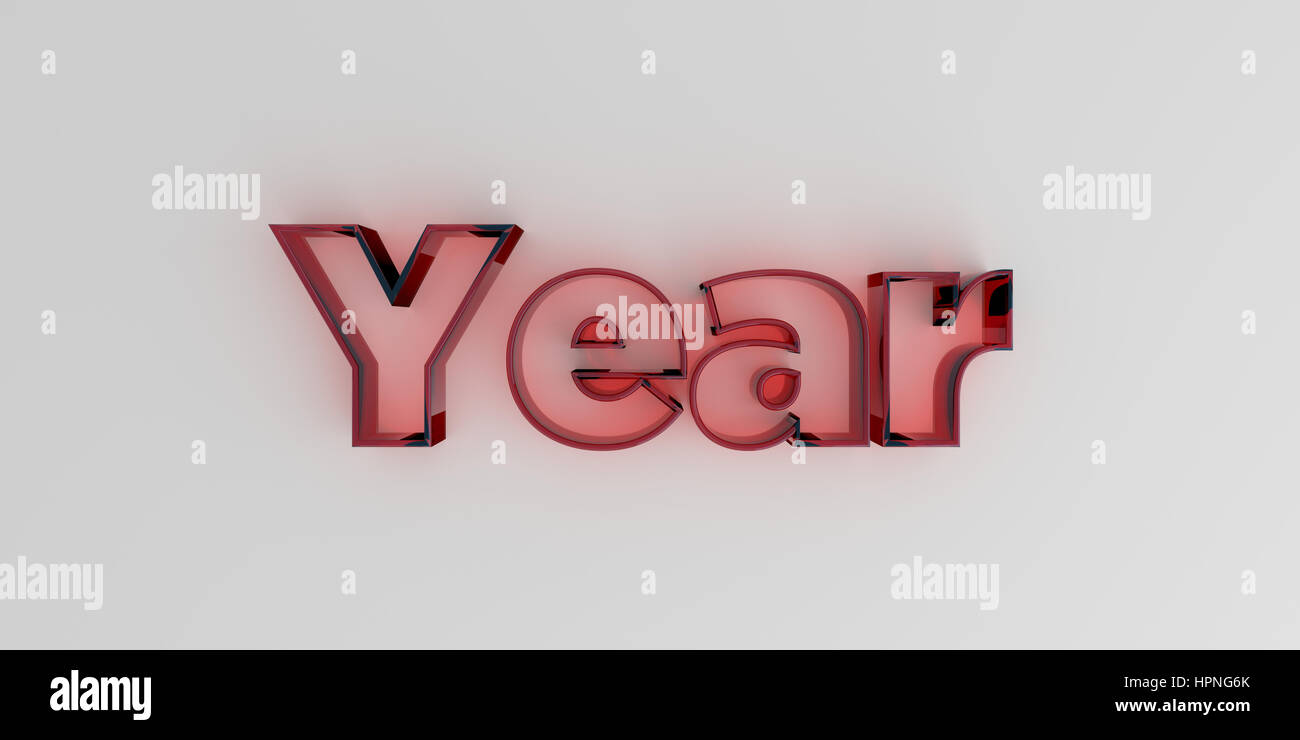 Year - Red glass text on white background - 3D rendered royalty free ...