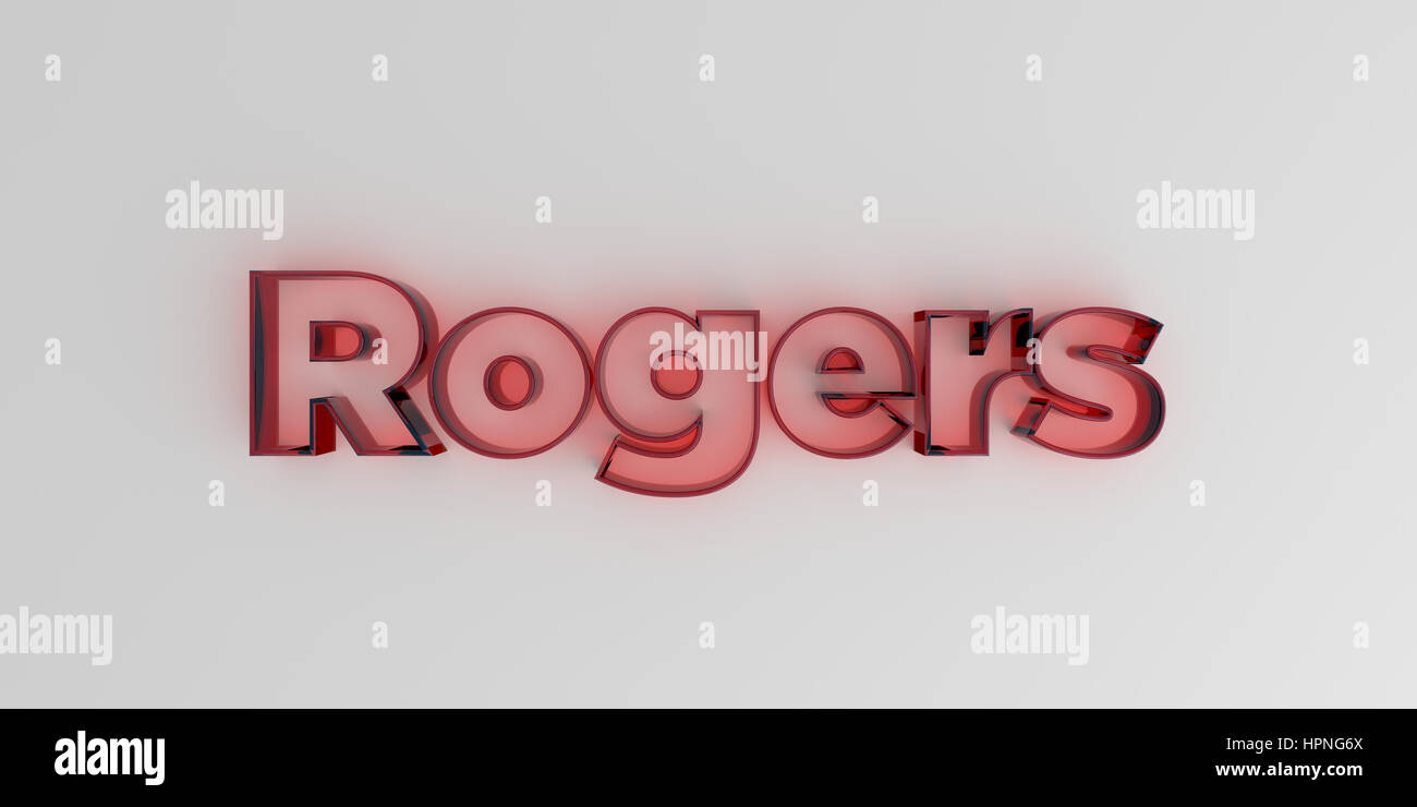 Rogers - Red glass text on white background - 3D rendered royalty free ...