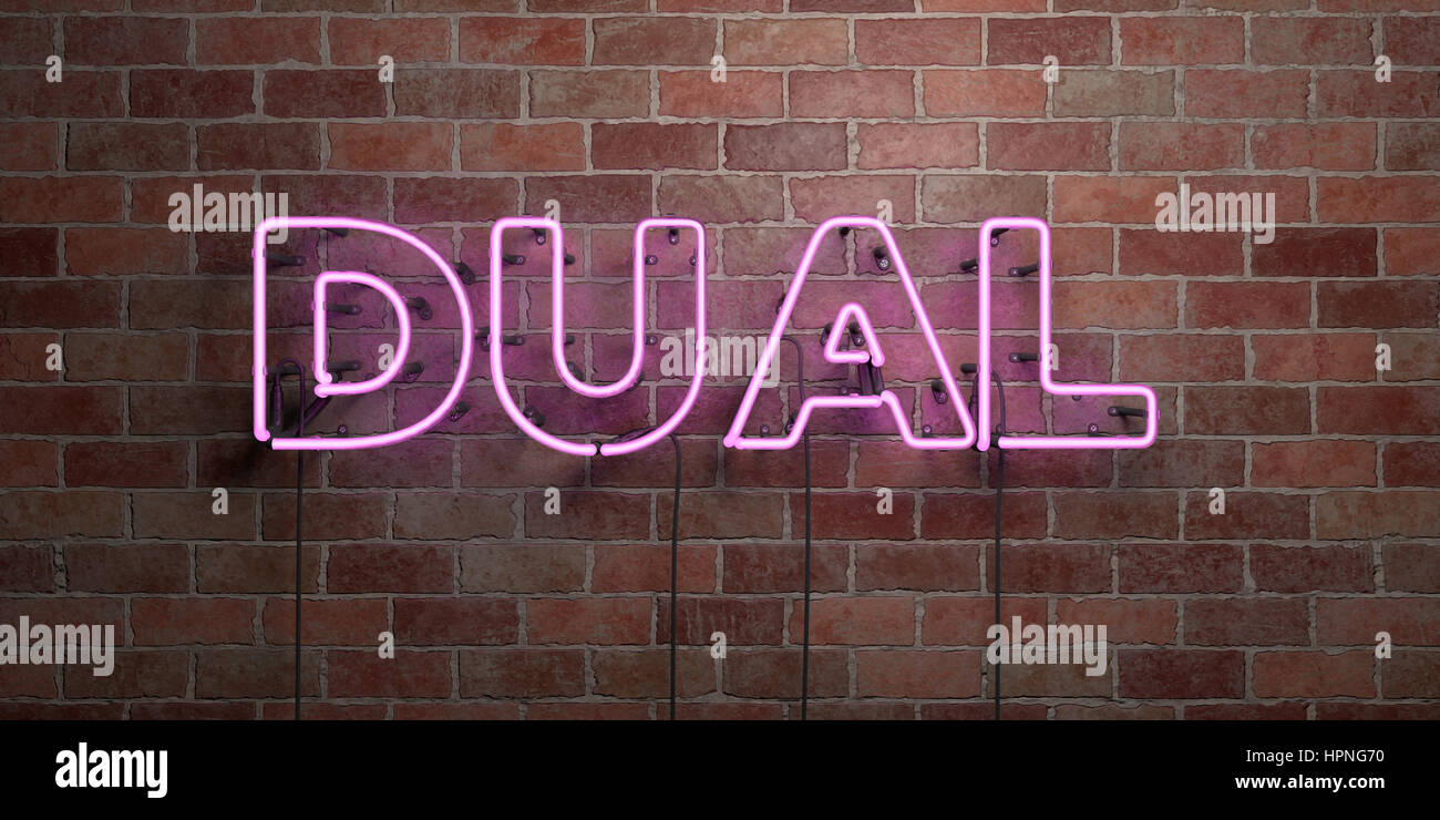 DUAL - fluorescent Neon tube Sign on brickwork - Front view - 3D ...