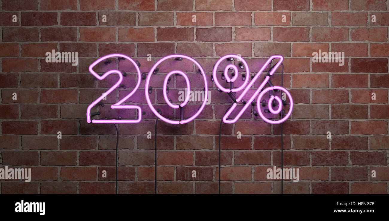 20% - fluorescent Neon tube Sign on brickwork - Front view - 3D ...