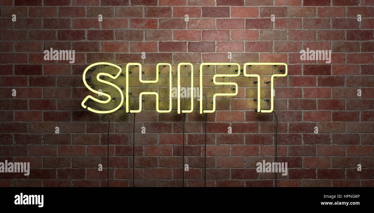 SHIFT - fluorescent Neon tube Sign on brickwork - Front view - 3D ...