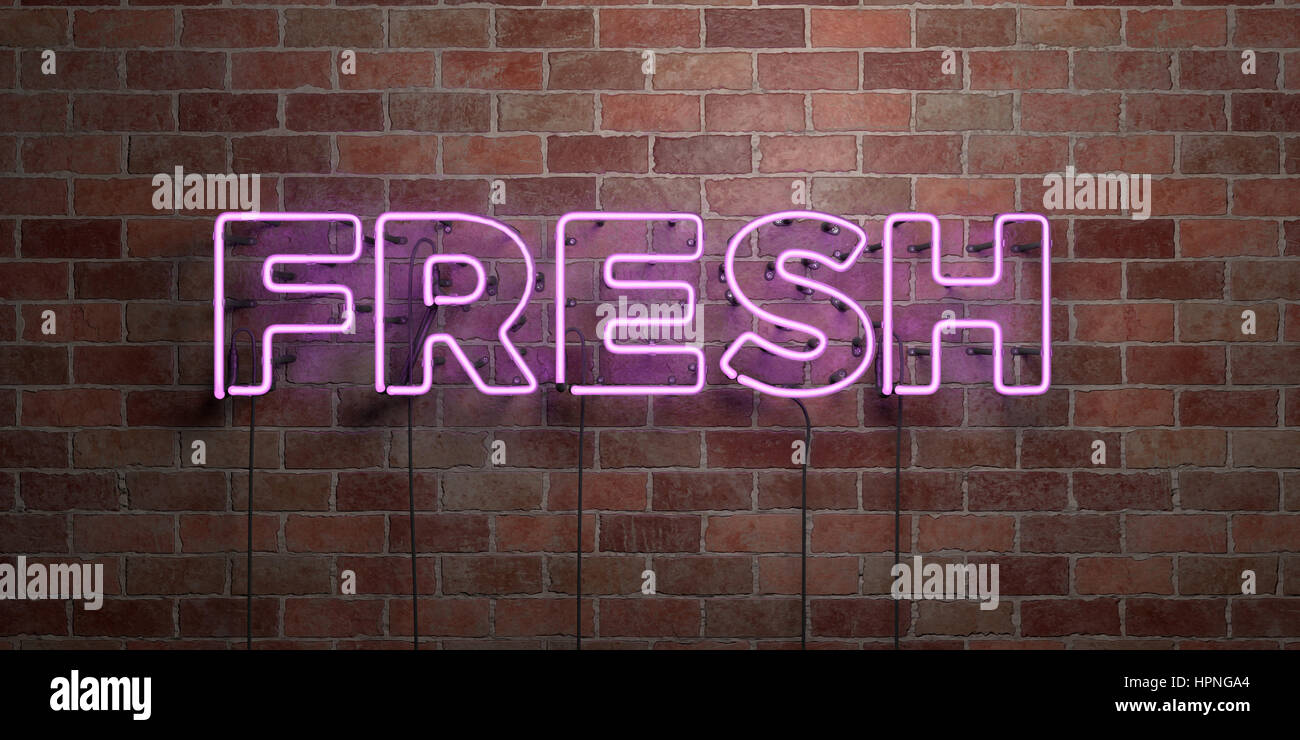 FRESH - fluorescent Neon tube Sign on brickwork - Front view - 3D ...